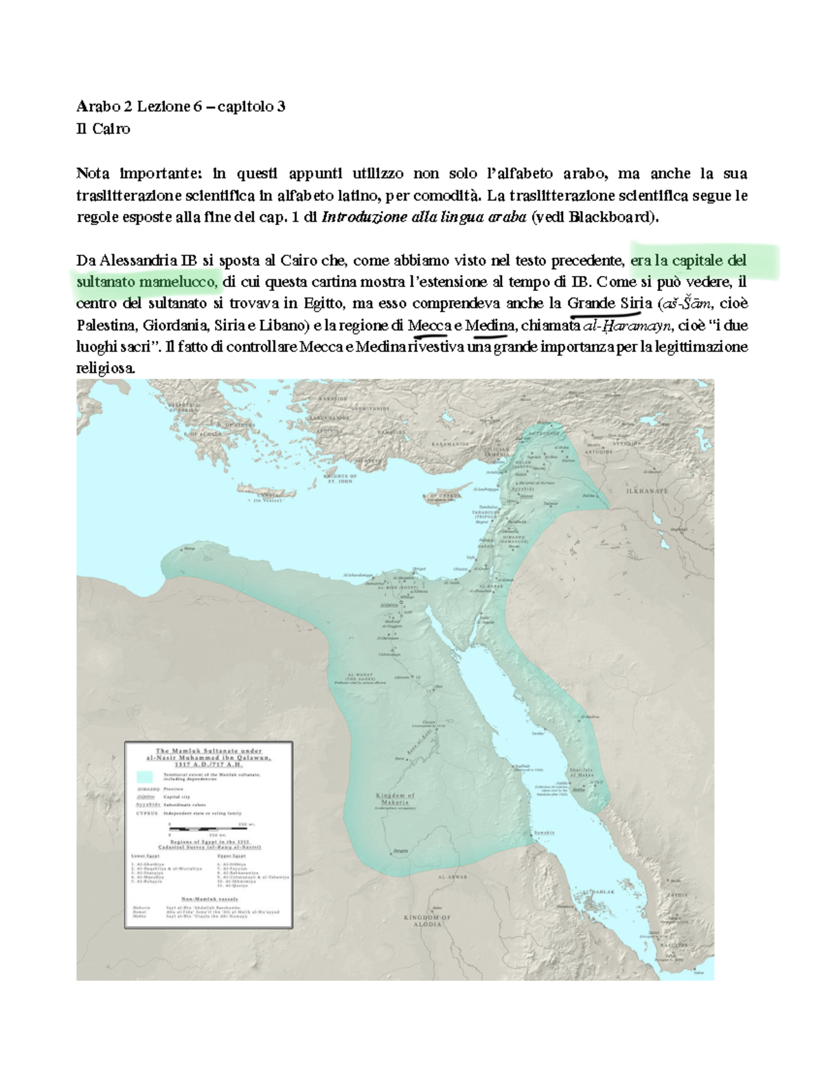 Lezione 6 - Arabo 2 Lezione 6 – capitolo 3 Il Cairo Nota importante: in ...