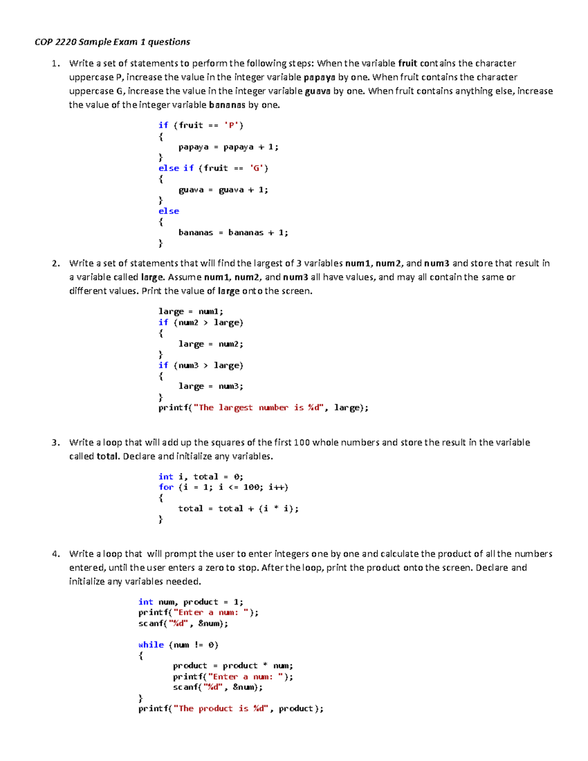 COP 2220 Sample Exam 1 Answers - COP 2220 - FAU - Studocu