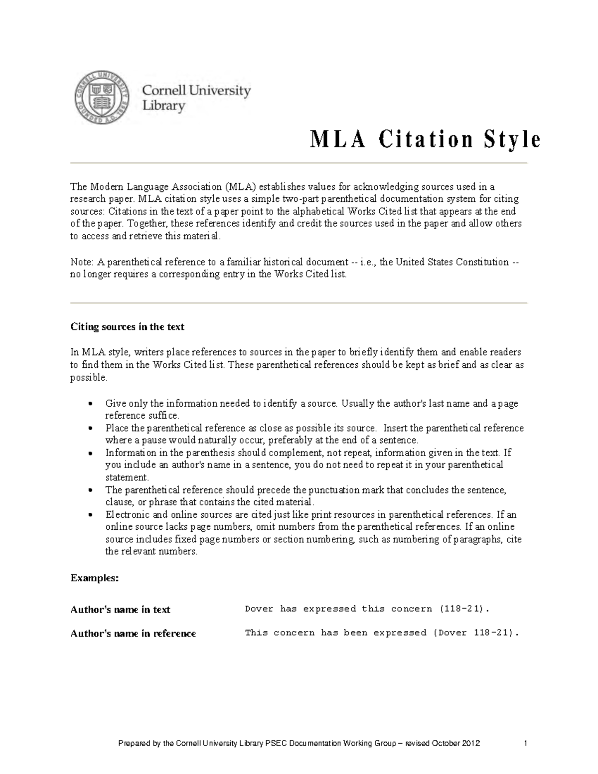 Research Citation Style- MLA style Revised - M L A C i t a t i o n S t ...