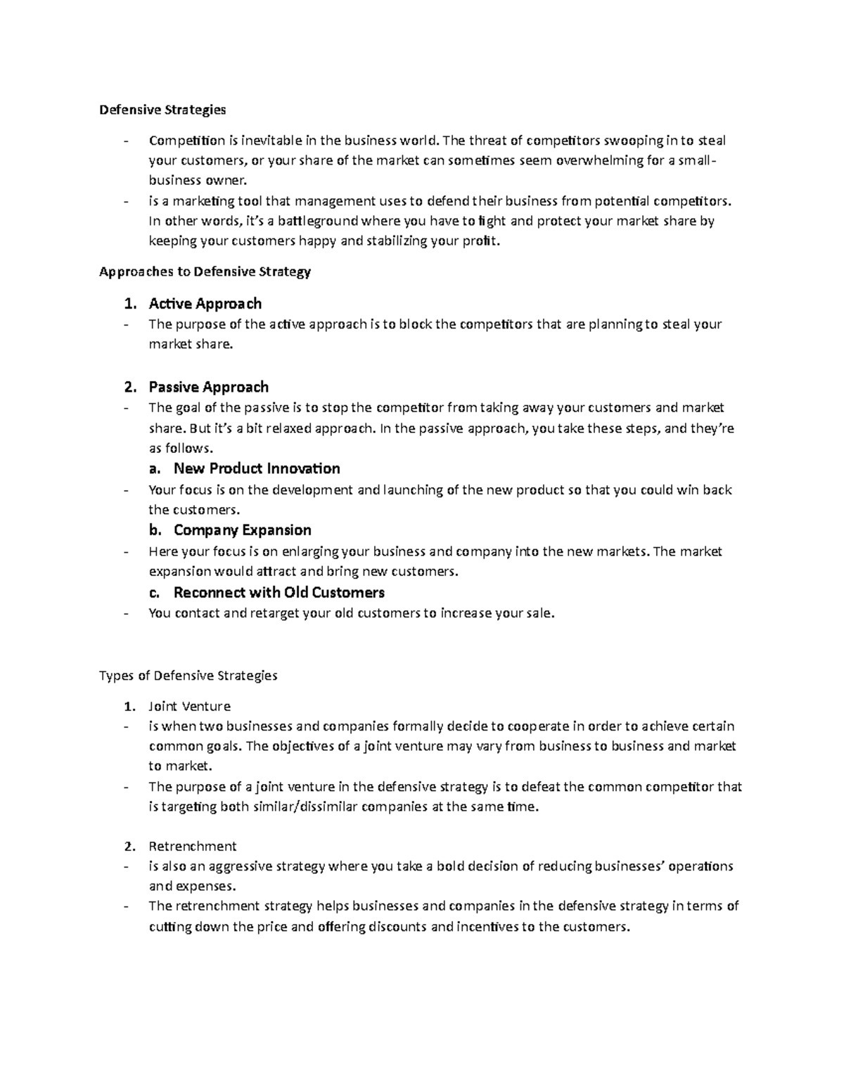 Defensive Strategies - Strategic Management - Defensive Strategies ...