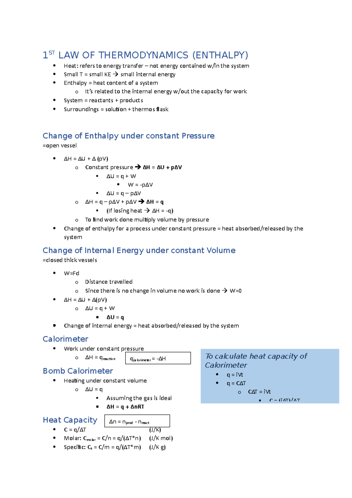 4. LECT4 - 1ST LAW OF Thermodynamics - Enthalpy - 1 ST LAW OF ...