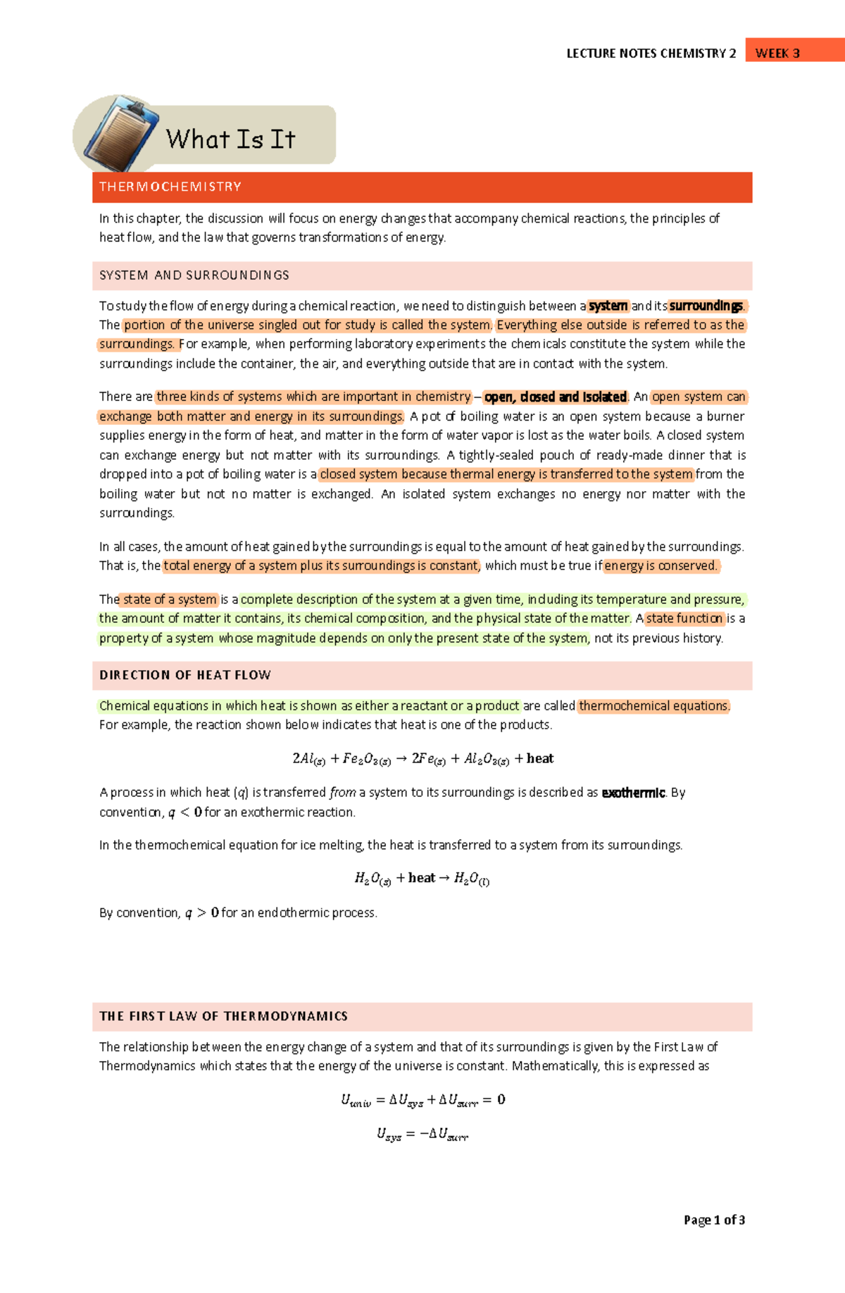 C Hemistry- WEEK 7 - Lecture Notes - Page 1 of 3 LECTURE NOTES ...