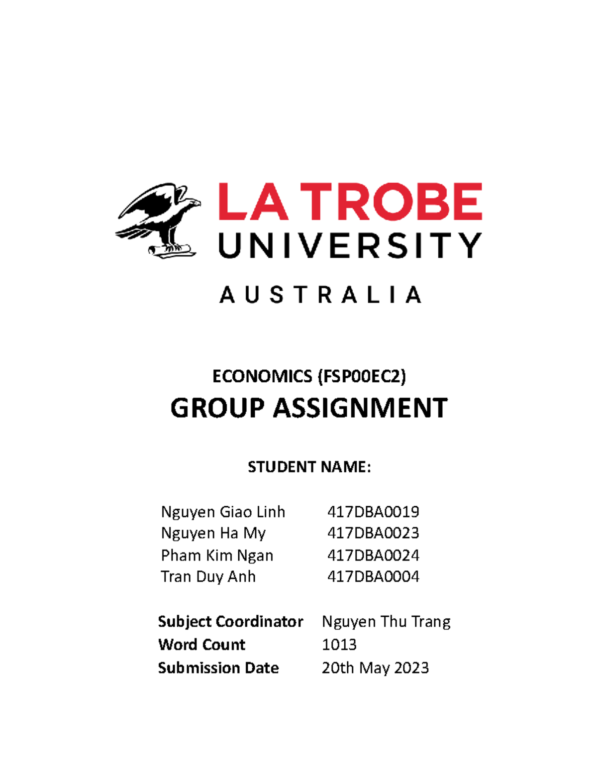 Economics- Group assignment - ECONOMICS (FSP00EC2) GROUP ASSIGNMENT ...