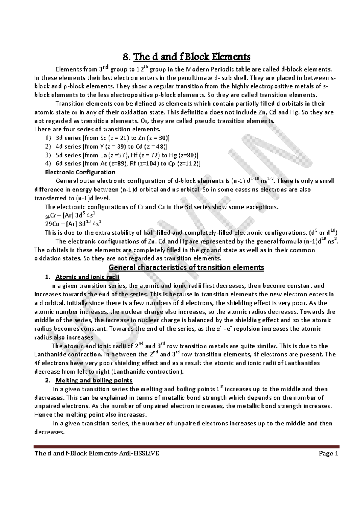 8. The d and f Block Elements - 8. The d and f Block Elements Elements ...