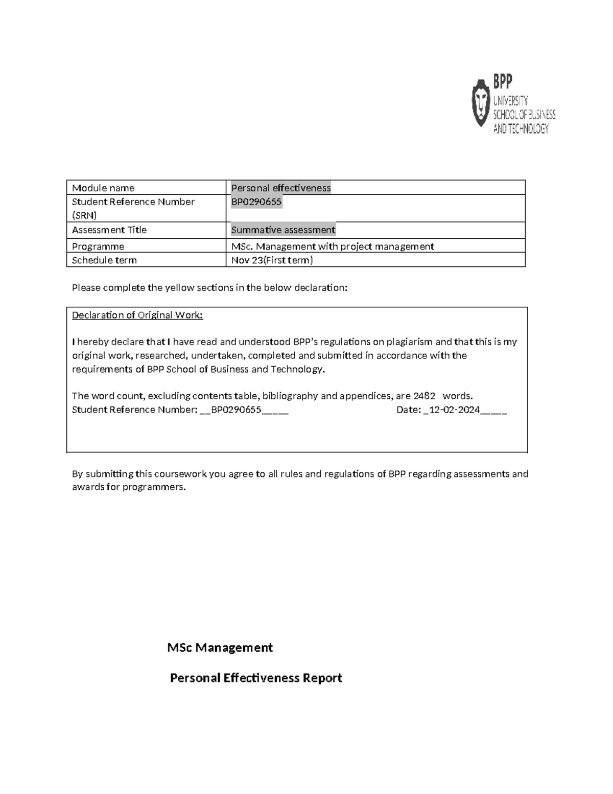 Personal effectiveness summative 811994 1851726731 - Module name ...