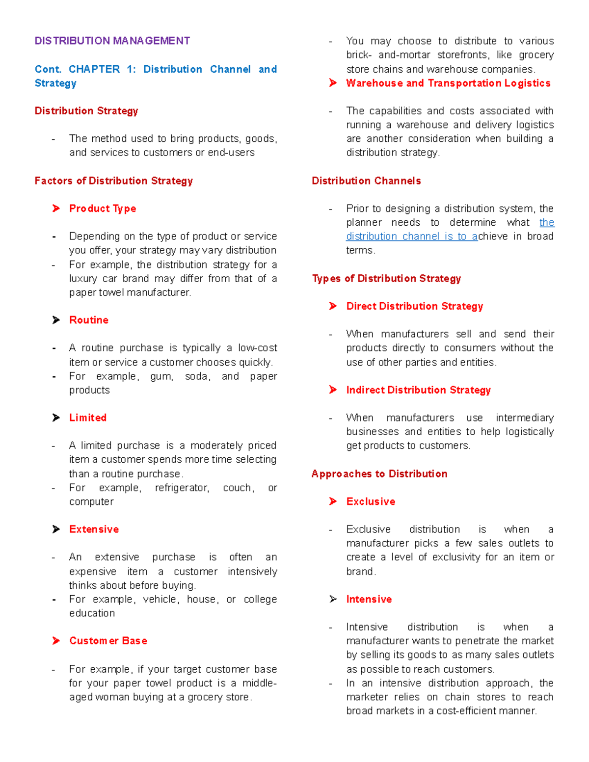 Distribution Management Chapter 1 cont - DISTRIBUTION MANAGEMENT Cont ...
