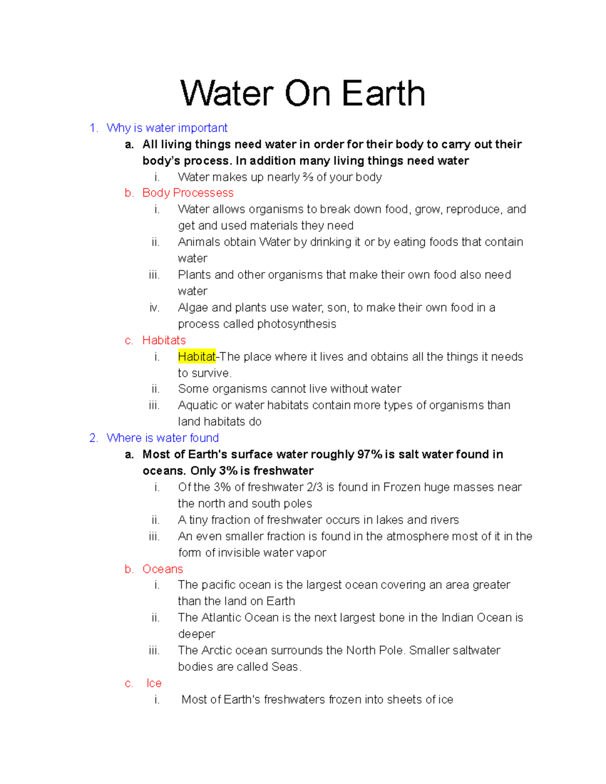 Water On Earth 10.1 Notes - Water On Earth Why is water important a ...