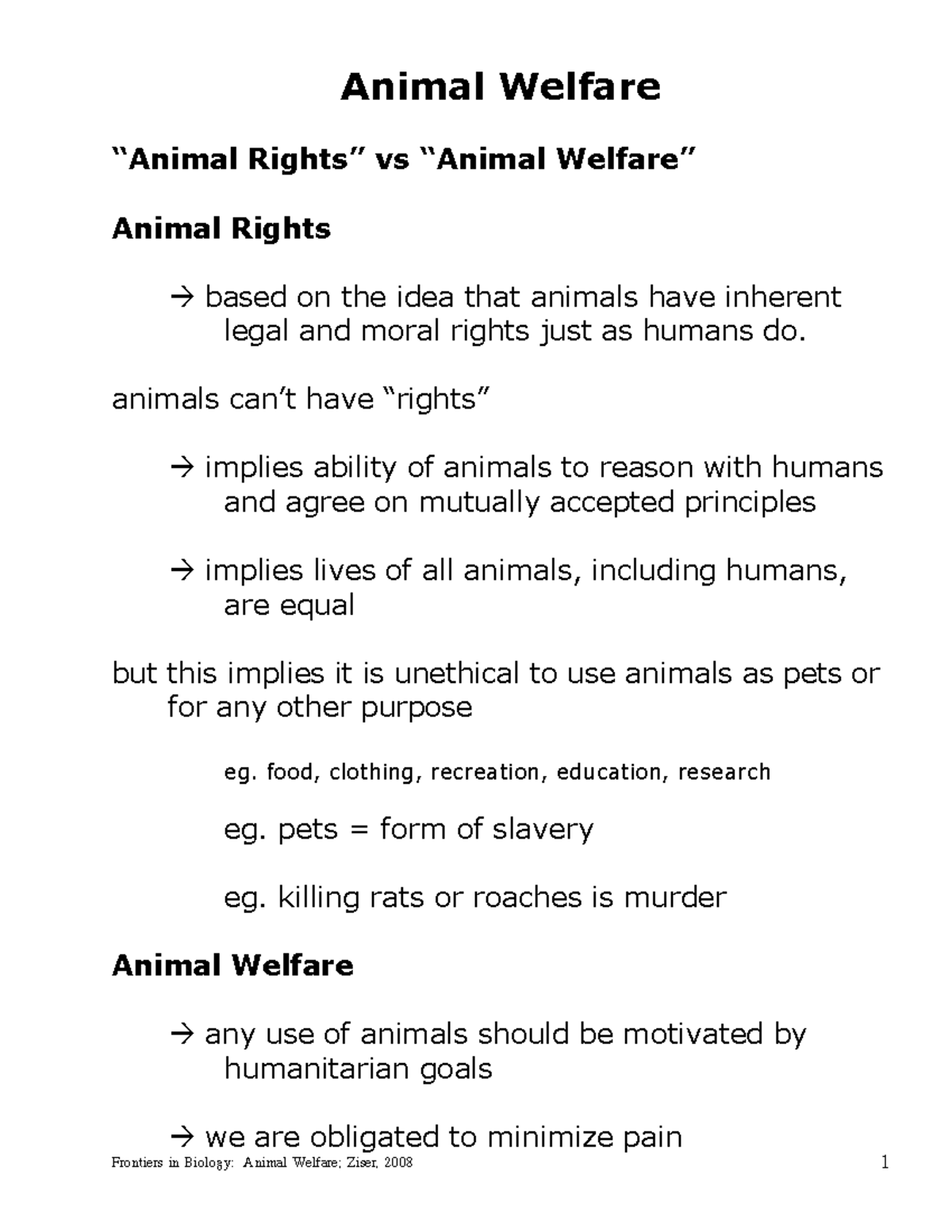 Animal Welfare - General Zoology Lecture Notes and Handout - Animal ...