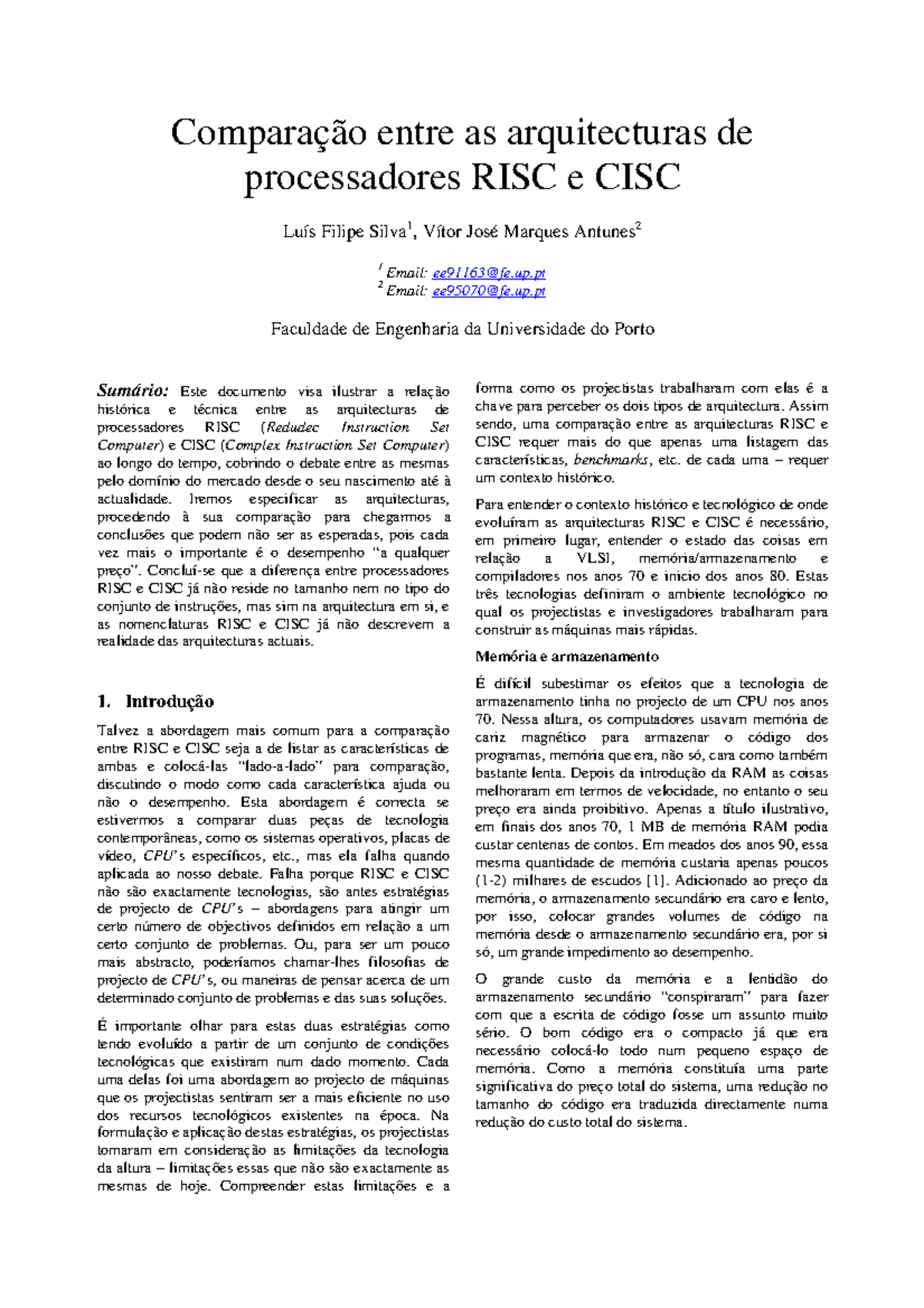 Risc x cisc artigo - stsddfdsfds - Comparação entre as arquitecturas de ...