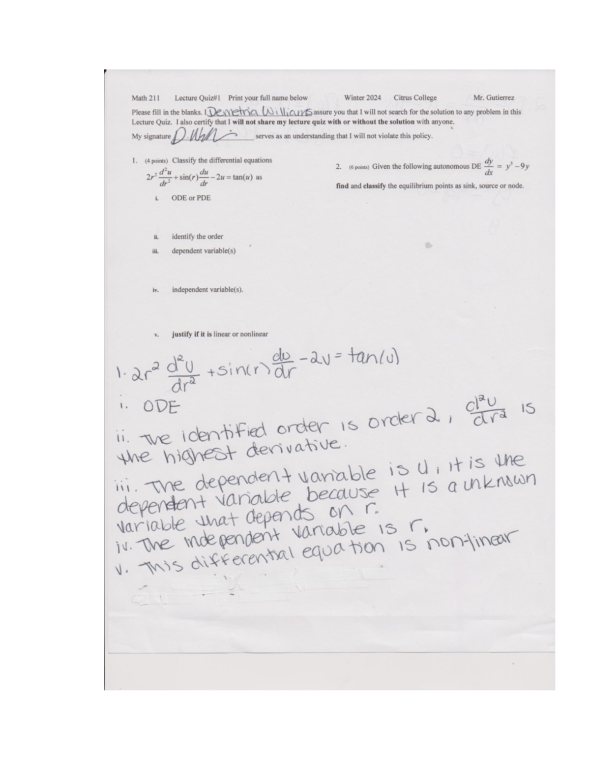 Lecture Quiz #1 - MATH-270 - Studocu