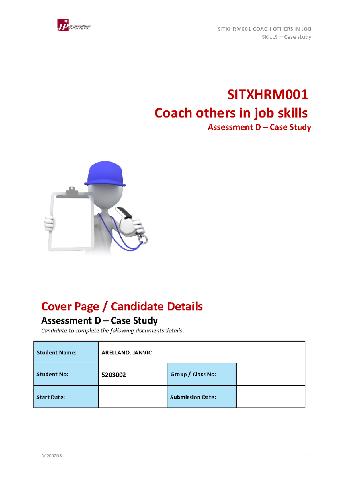 482515590 Sitxhrm 001 Coach Others in Job Skills Assessment D Case ...