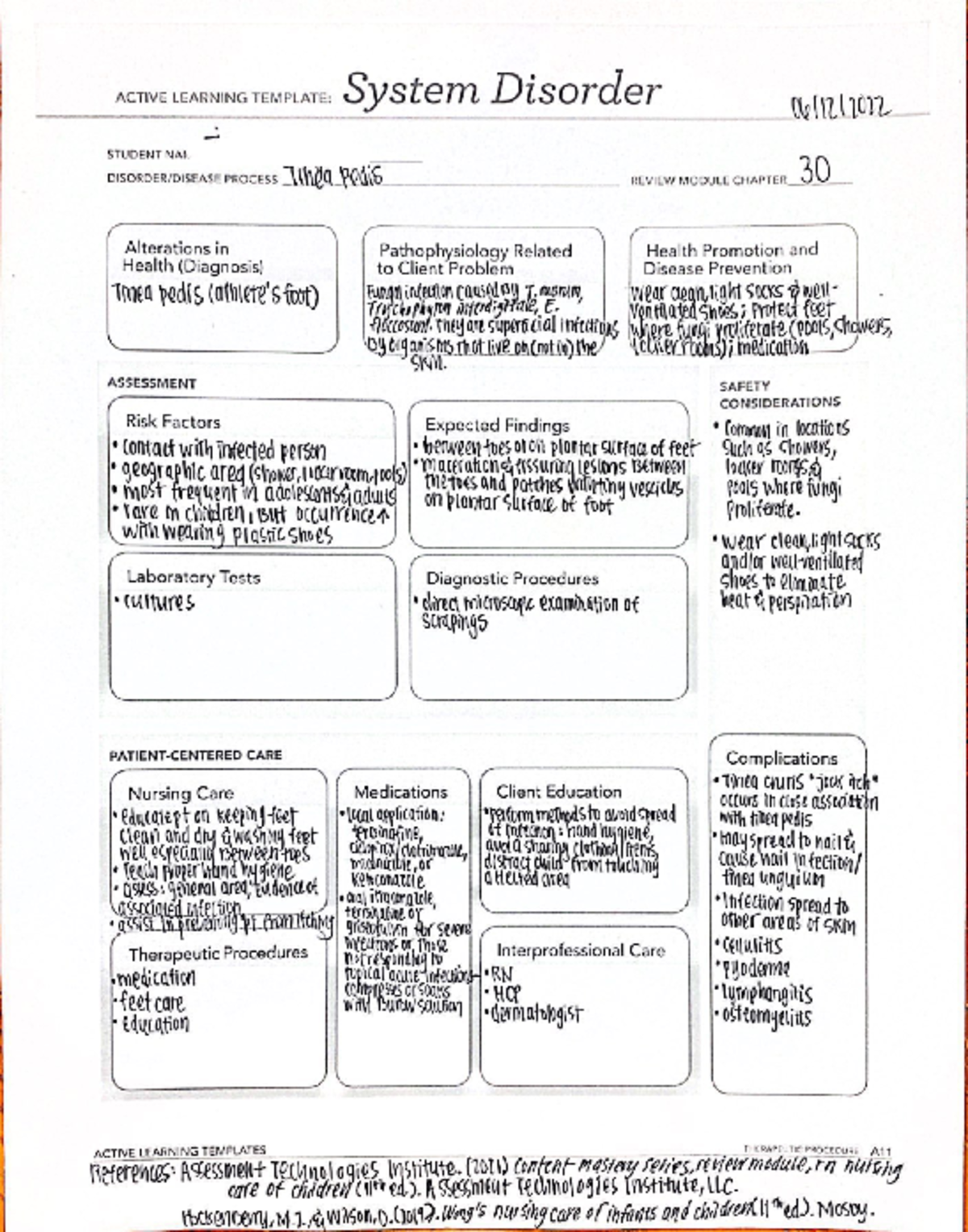 System disorder tinea pedis - ACTIVE LEARNING TEMPLATE: System Disorder ...
