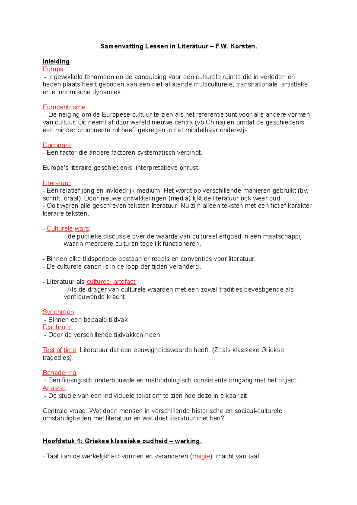 Samenvatting Kerncurriculum: Inleiding literatuurwetenschap: compleet ...