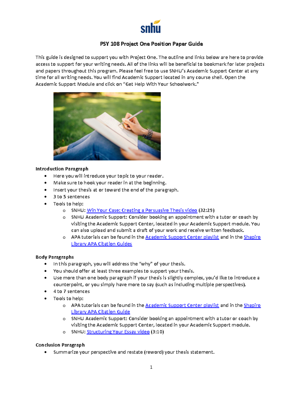 PSY 108 Project One Position Paper Guide - 1 PSY 108 Project One ...