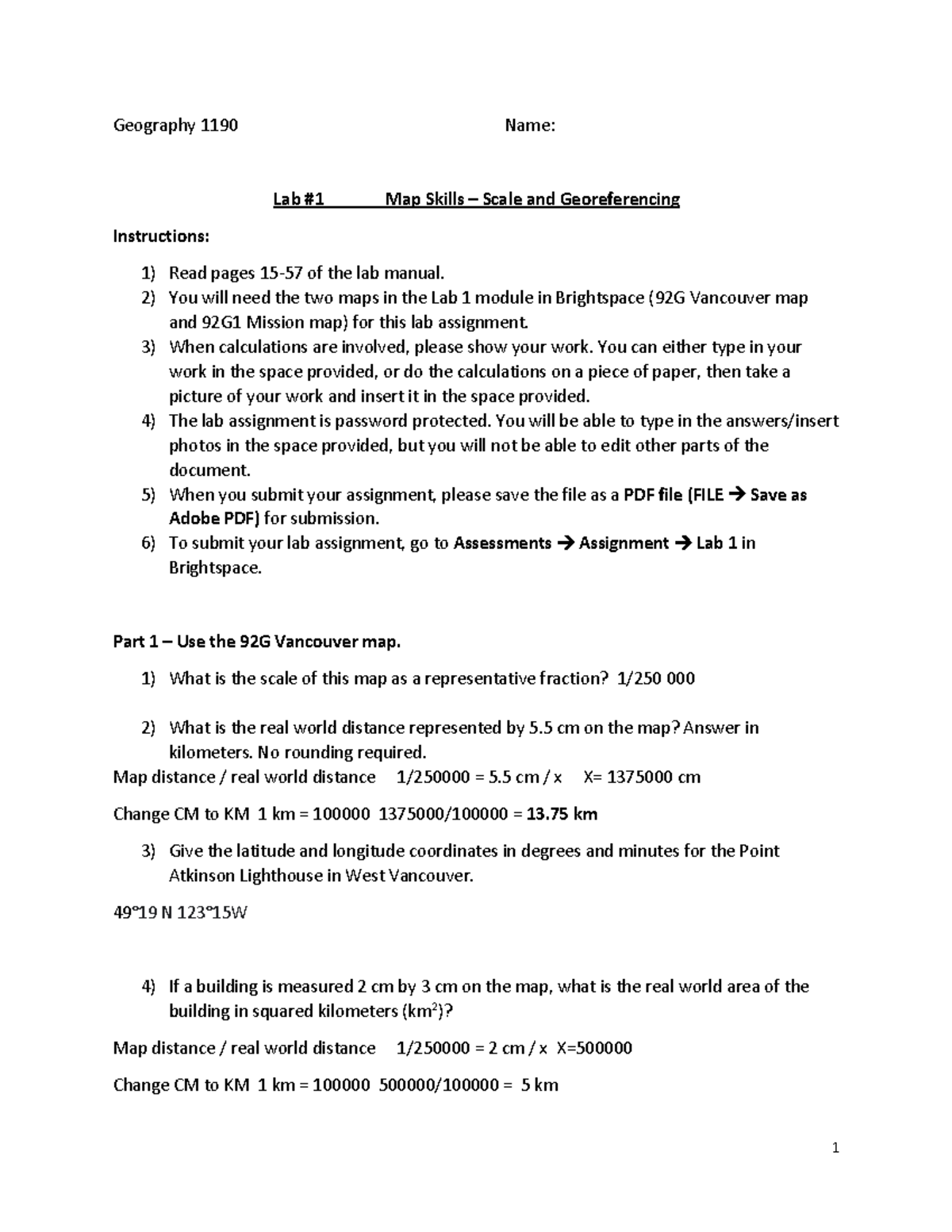 Geography 1190: Geography: Geomorphology Lab 1 - 1 Geography 1190 Name ...