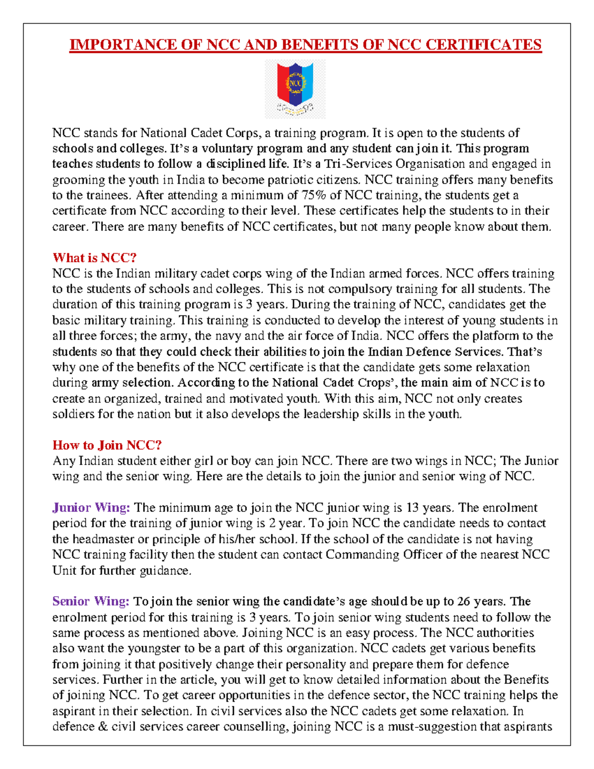 Importance-of-NCC - Importance of ncc - IMPORTANCE OF NCC AND BENEFITS ...