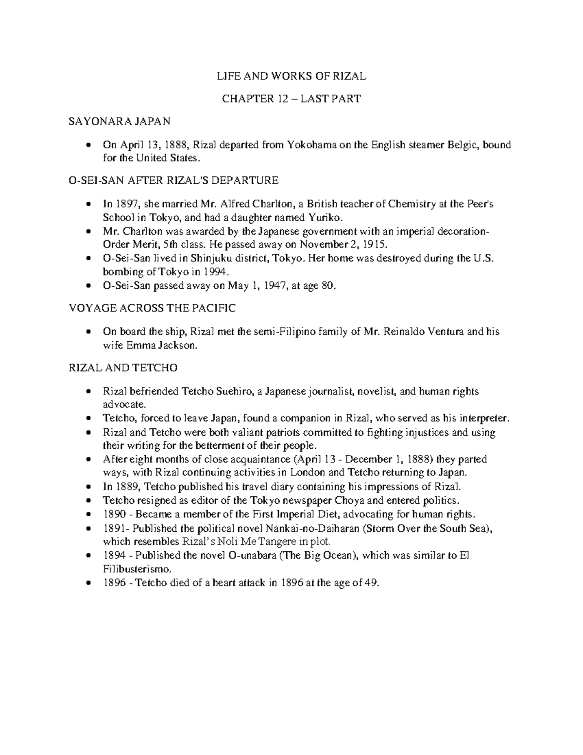 Chapter 12-LAST PART - Summary Jose Rizal - LIFE AND WORKS OF RIZAL ...