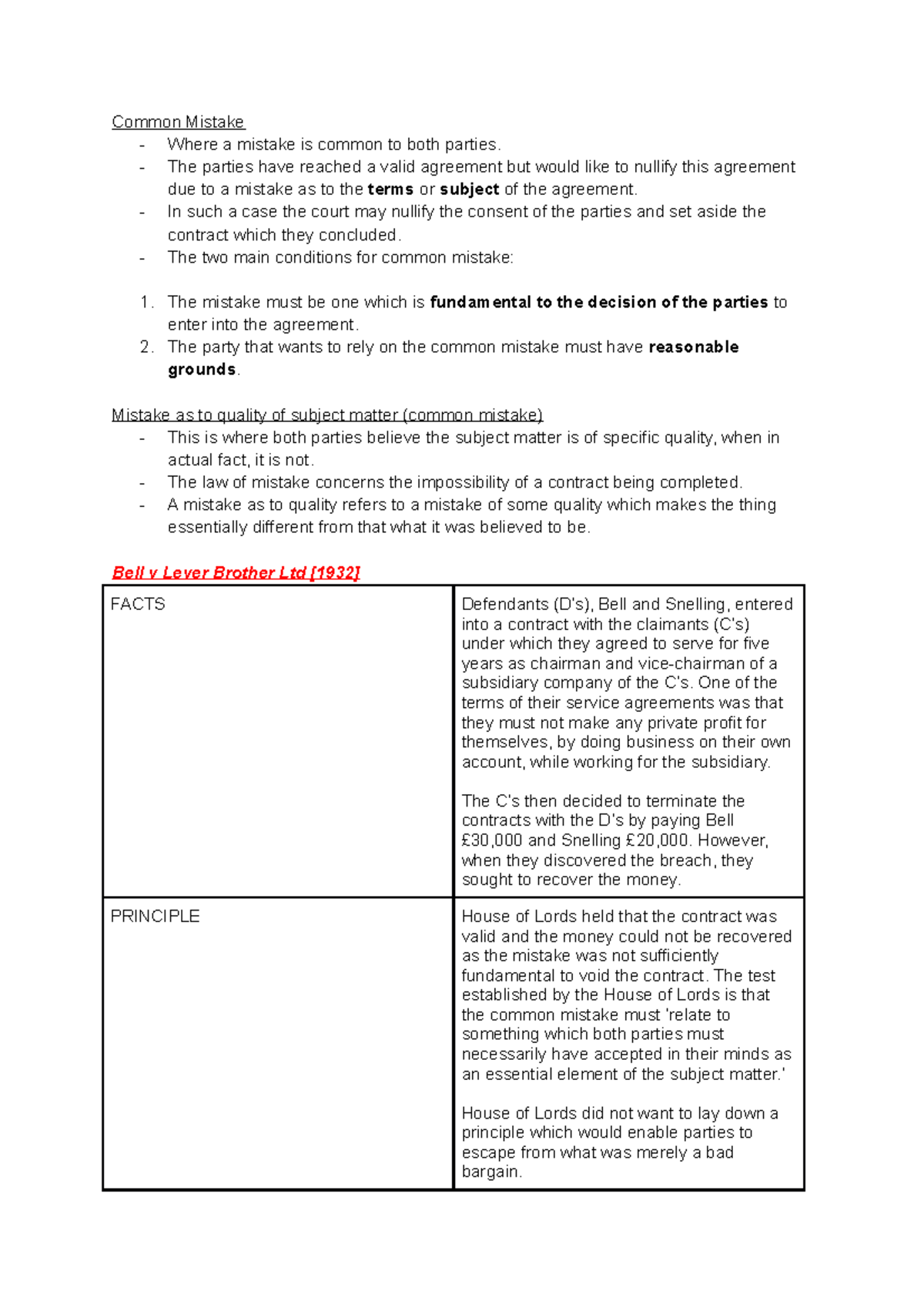 Contract Law - Mistakes - Common Mistake - Where a mistake is common to ...
