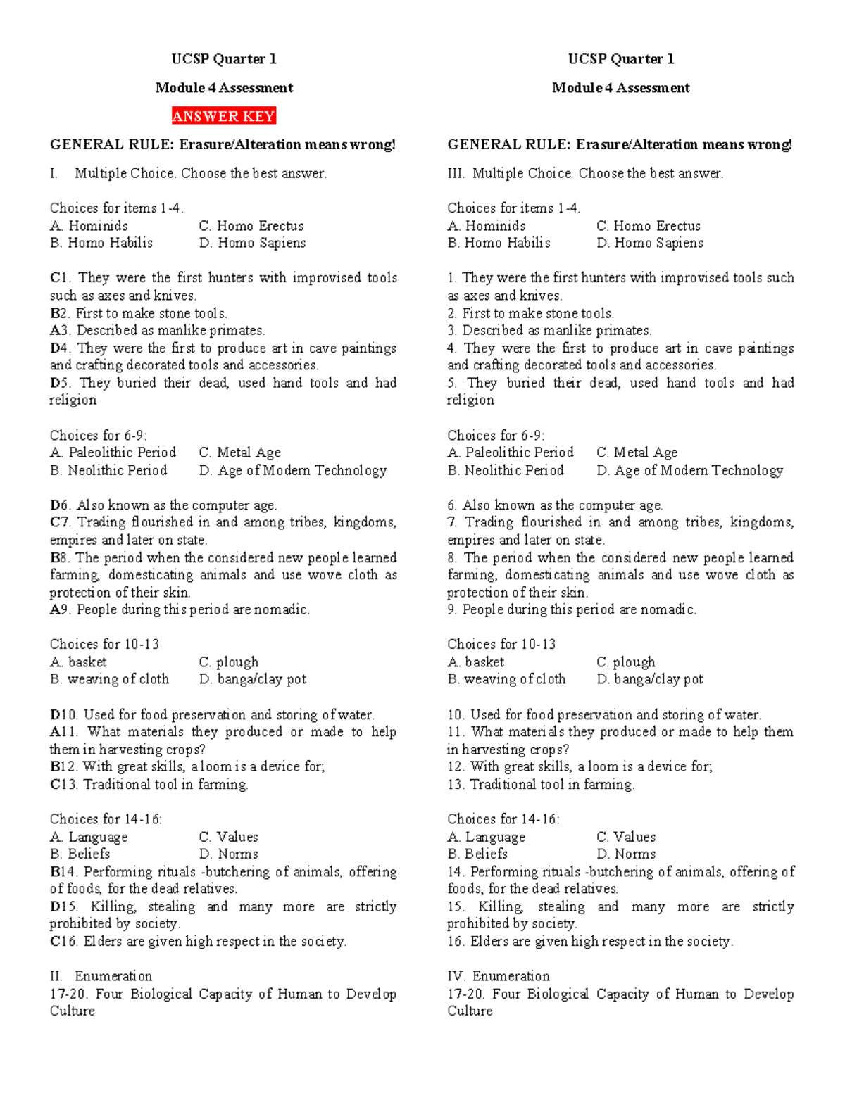 UCSP Quarter 1 Module 4 Assessment - UCSP Quarter 1 Module 4 Assessment ...
