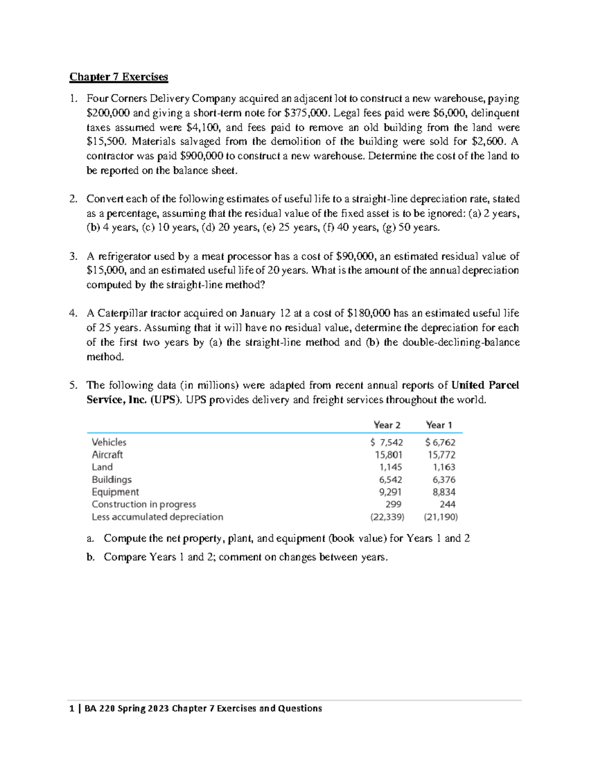 BA 220 Chapter 7 exercises - Chapter 7 Exercises Four Corners Delivery Company acquired an ...