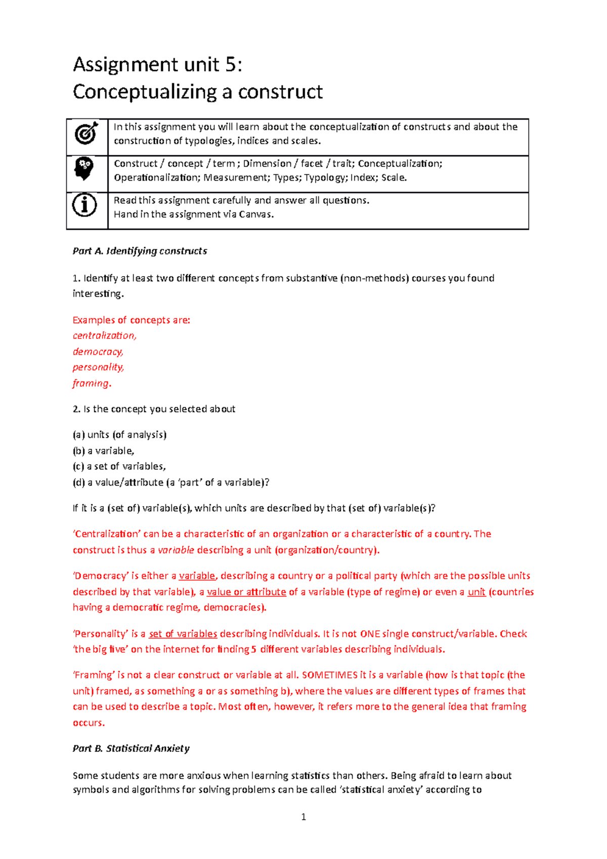 Unit 5 - assignment with answers - Assignment unit 5: Conceptualizing a ...