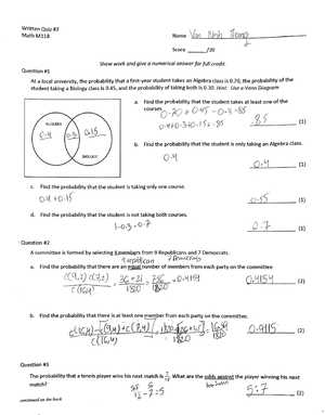 Practice test chapter 1 - MATH Ml 18 a Practice Test ChaPter 1 ...