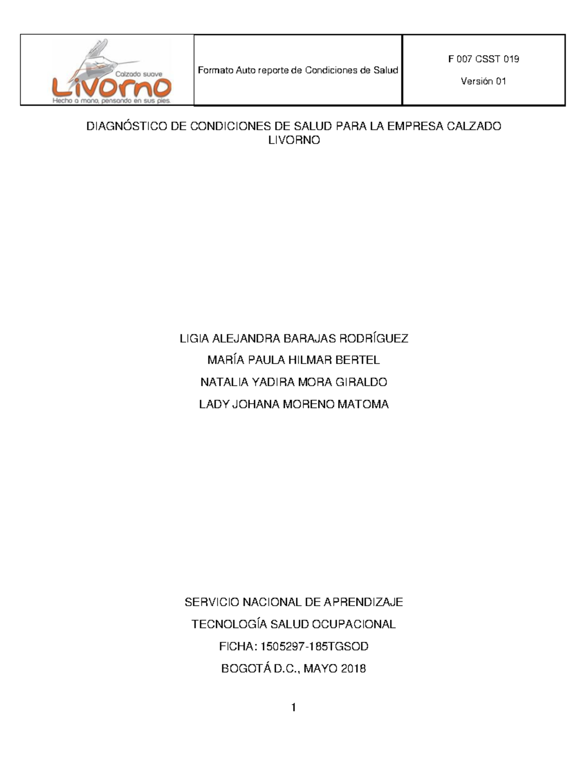 1. Diagnóstico DE Condiciones DE Salud - Formato Auto reporte de ...