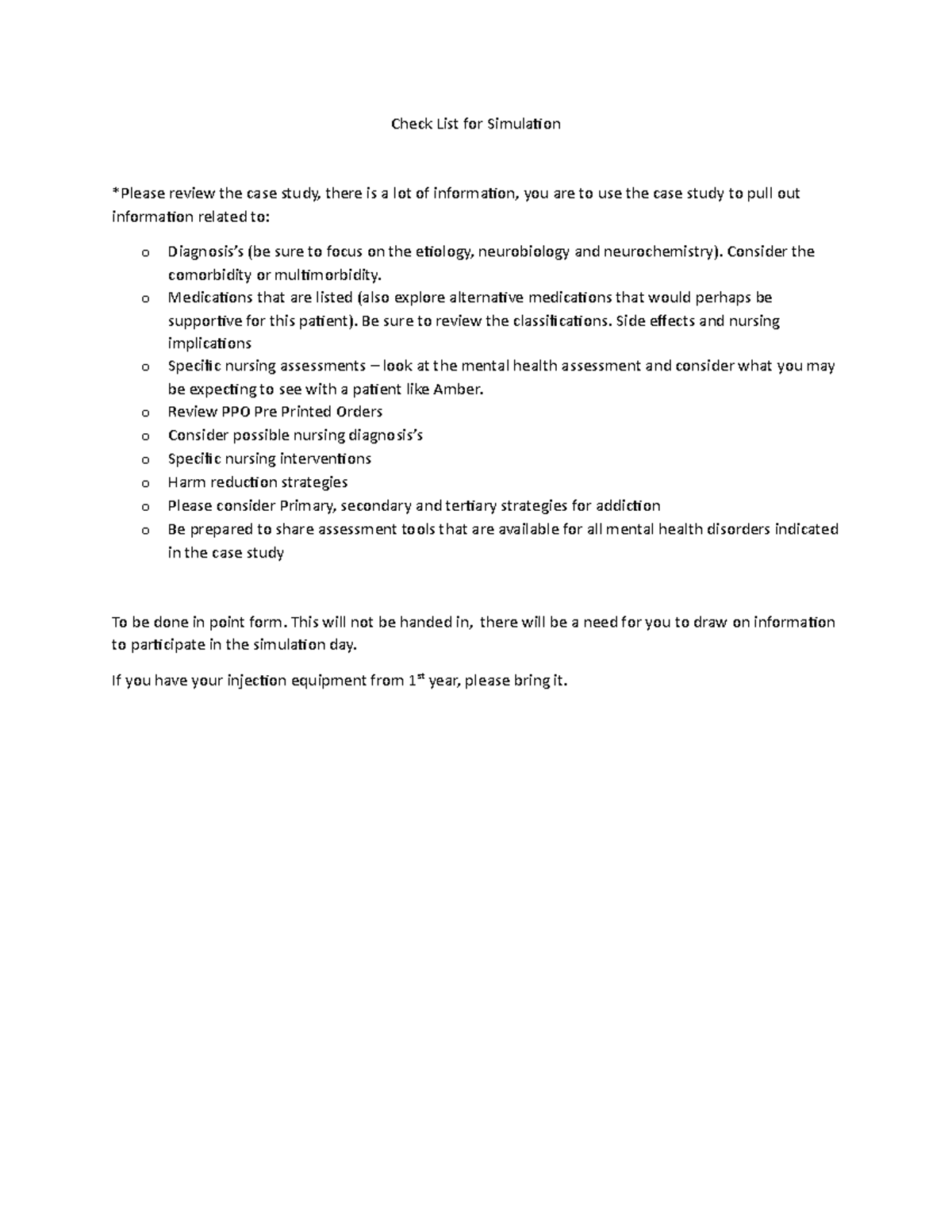 Check List for Simulation - Check List for Simulation *Please review ...