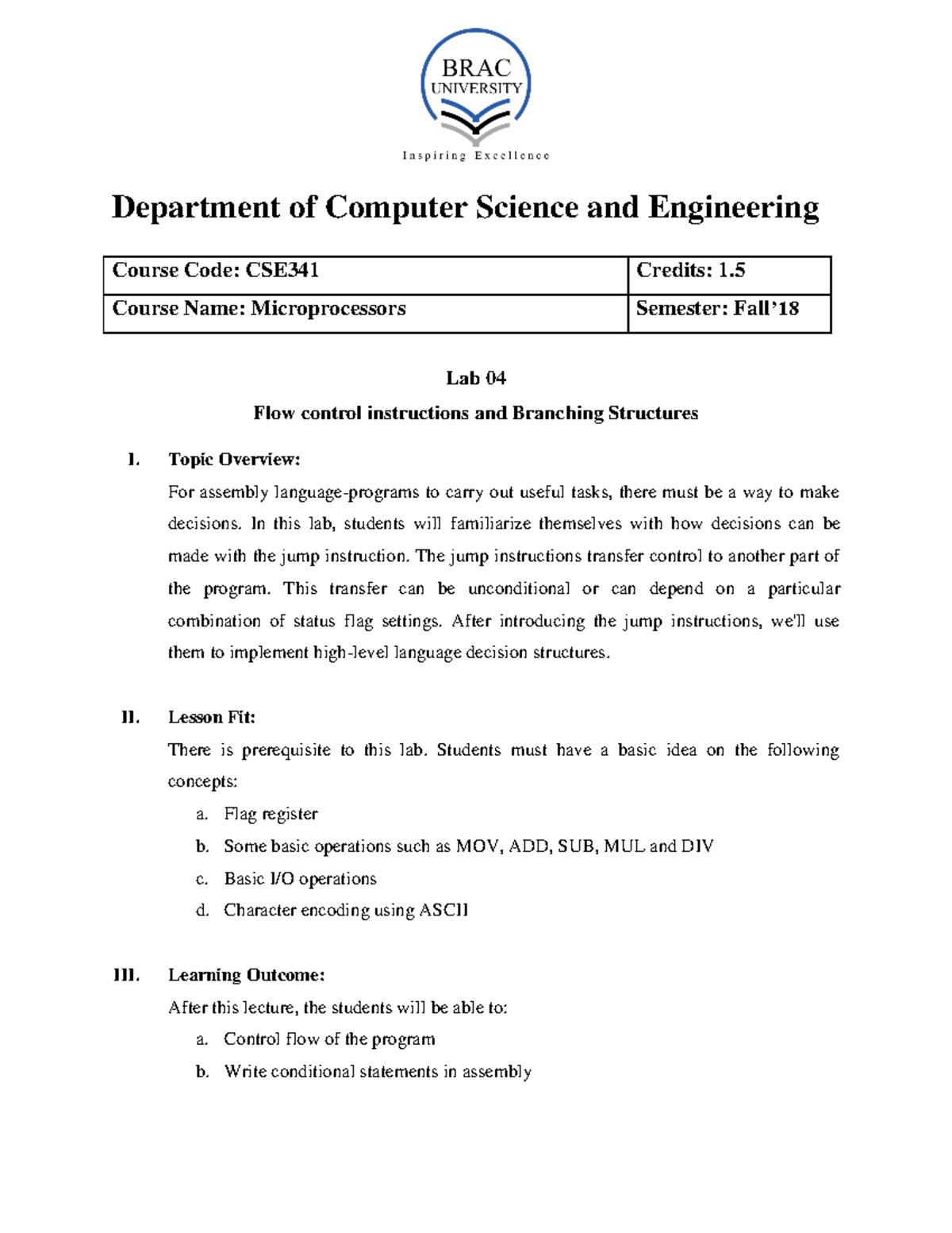 CSE341 Lab04 - Lab - Department of Computer Science and Engineering Course Code: CSE341 Credits ...