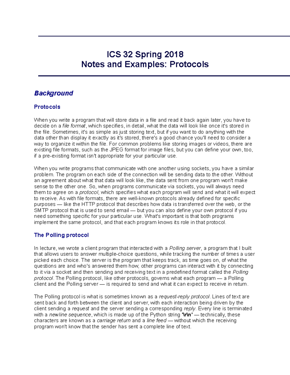 ICS 32 - 4:19 - Protocols - ICS 32 Spring 2018 Notes and Examples ...