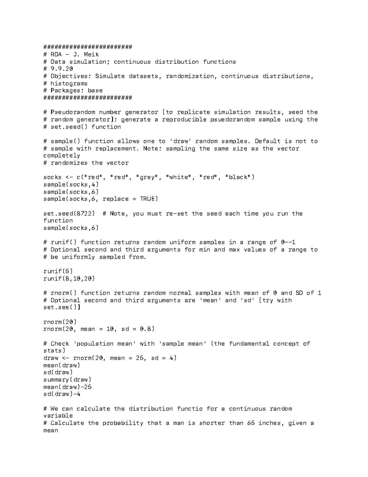 Data Simulation Continuous Distributions - RDA - J. Meik Data ...