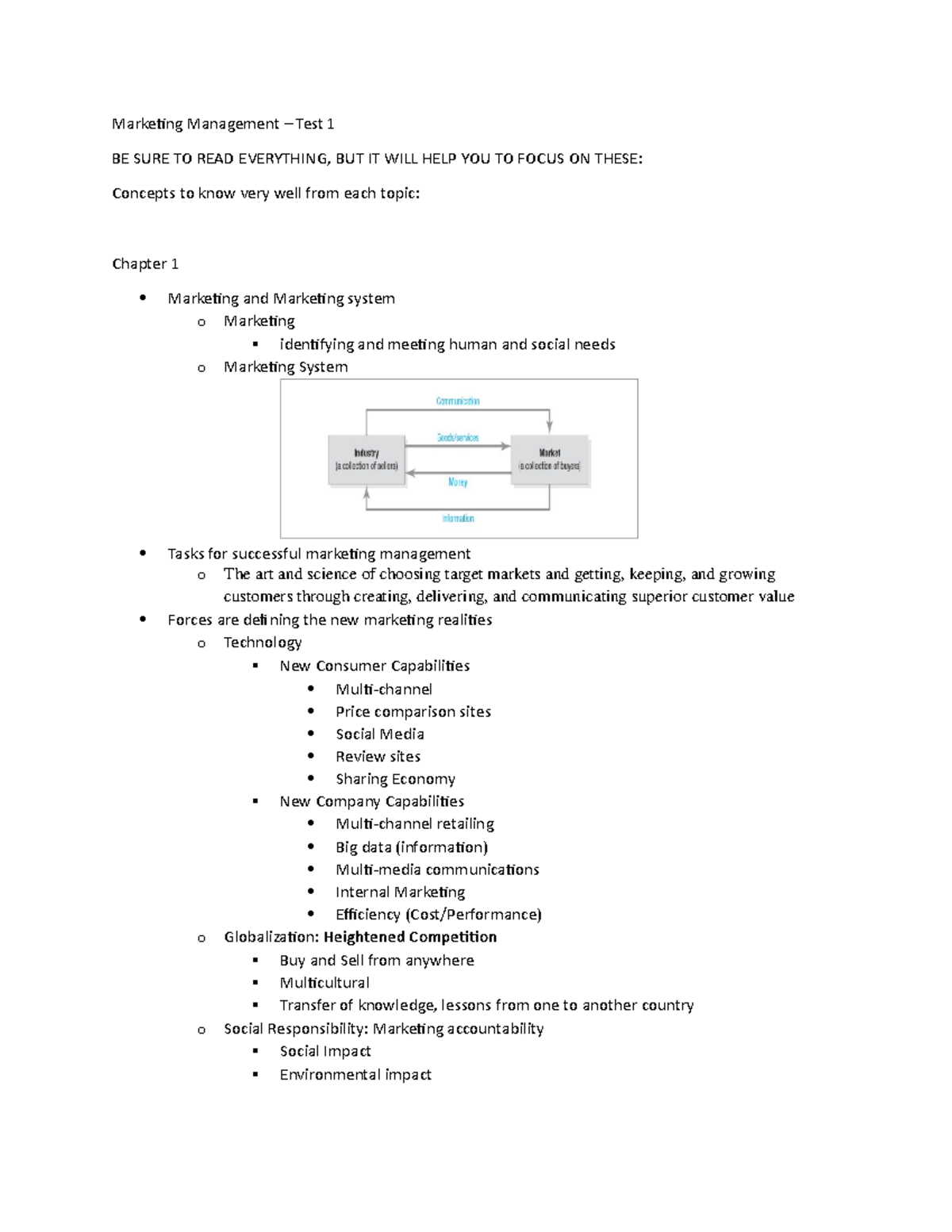 Marketing Management Exam 1 Study Guide - Marketing Management – Test 1 ...