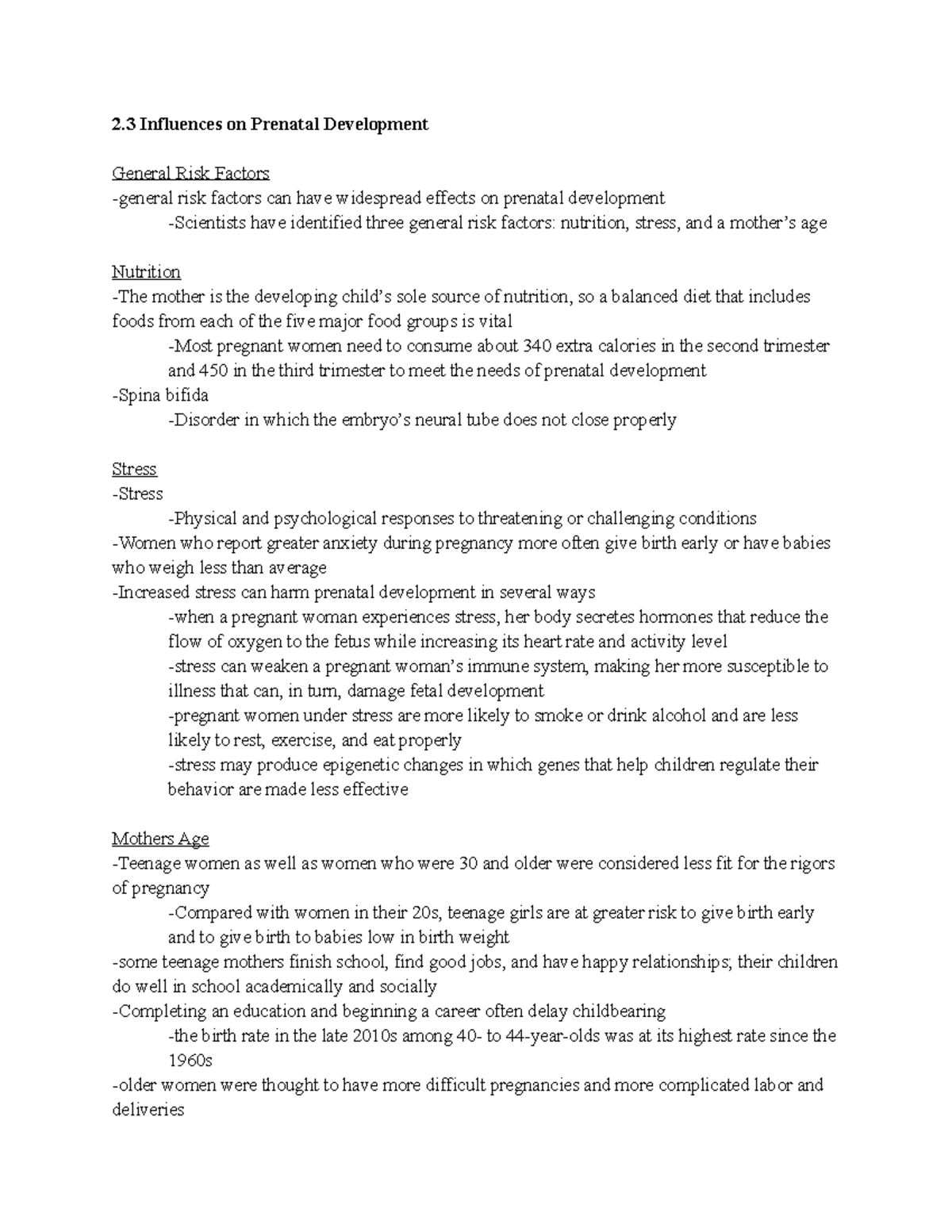 2.3 Influences on Prenatal Development - 2 Influences on Prenatal ...
