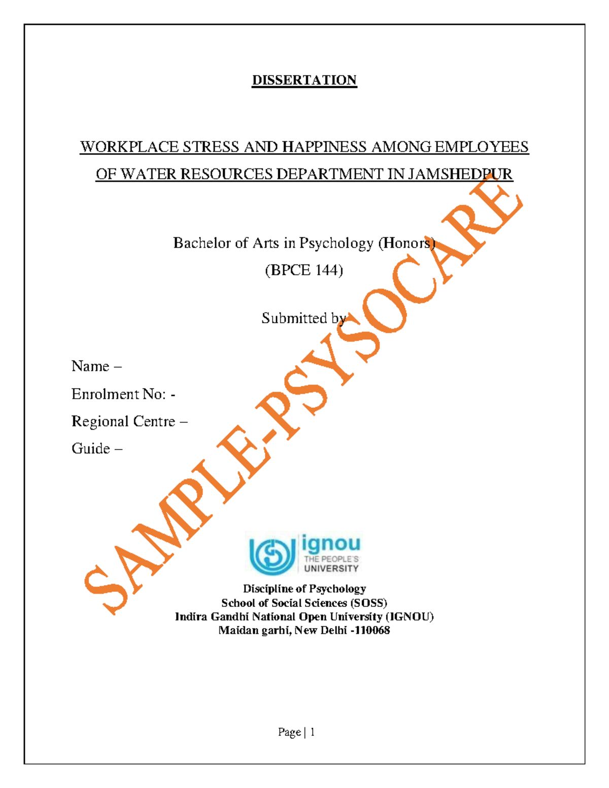 Sample Dissertation - DISSERTATION WORKPLACE STRESS AND HAPPINESS AMONG ...