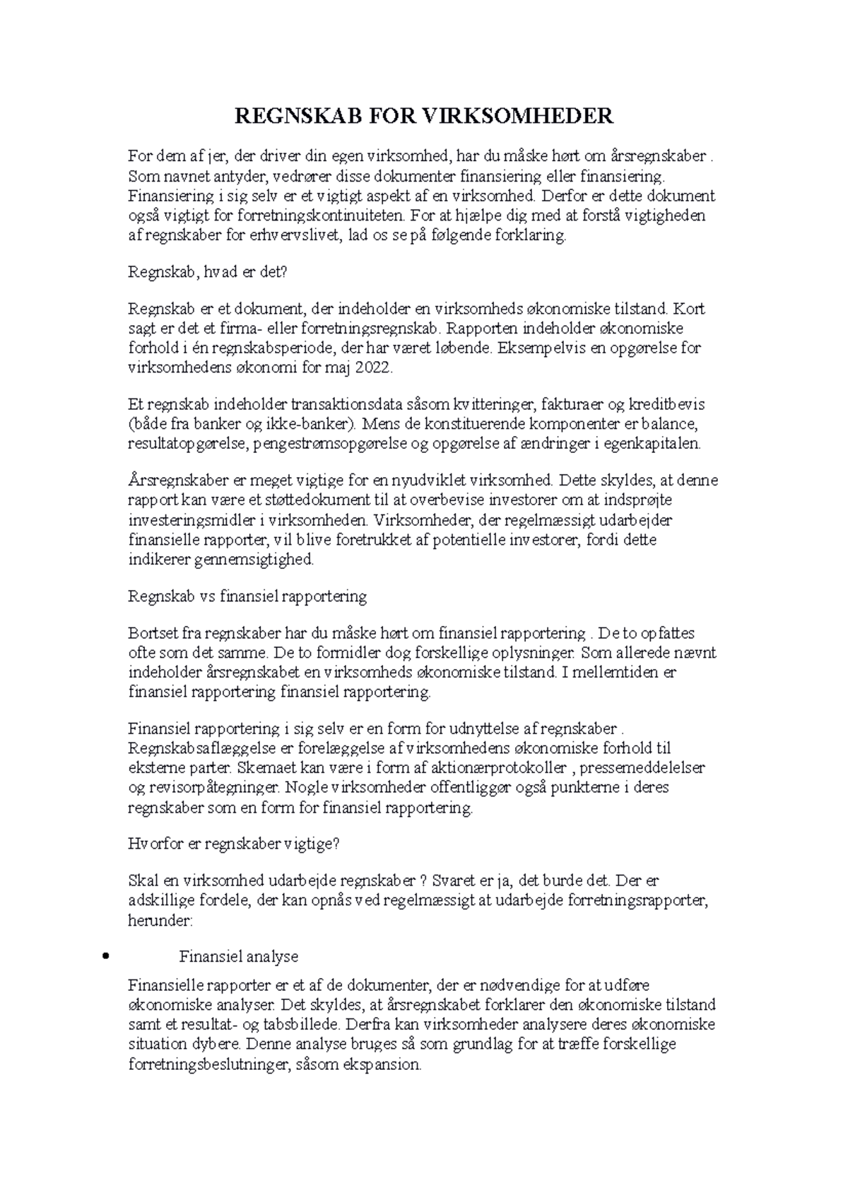 Financial Statement FOR Business - REGNSKAB FOR VIRKSOMHEDER For dem af ...