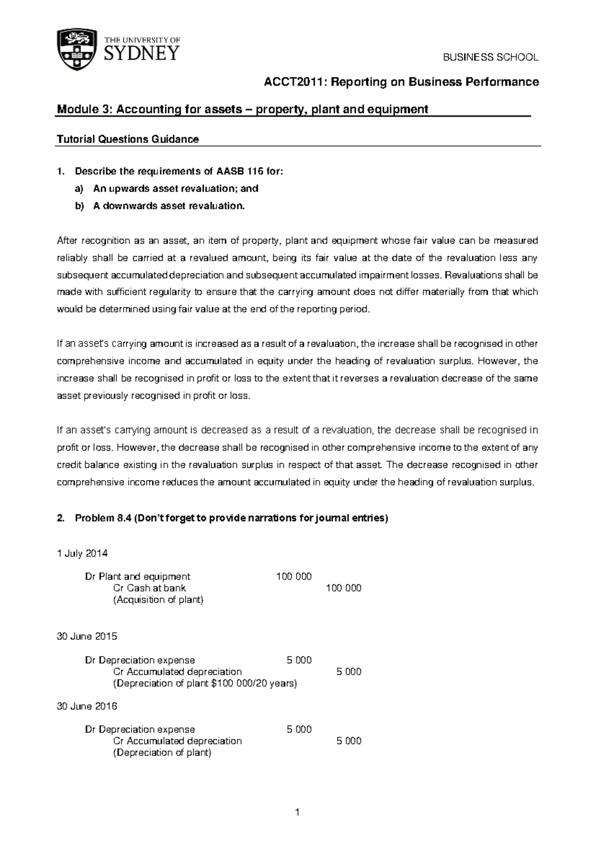 Module 3 - Tutorial Questions Guidance - BUSINESS SCHOOL ACCT2011 ...