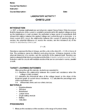 WS 1 (Familiarization with Electrical Symbols) - Name: Course/Year ...