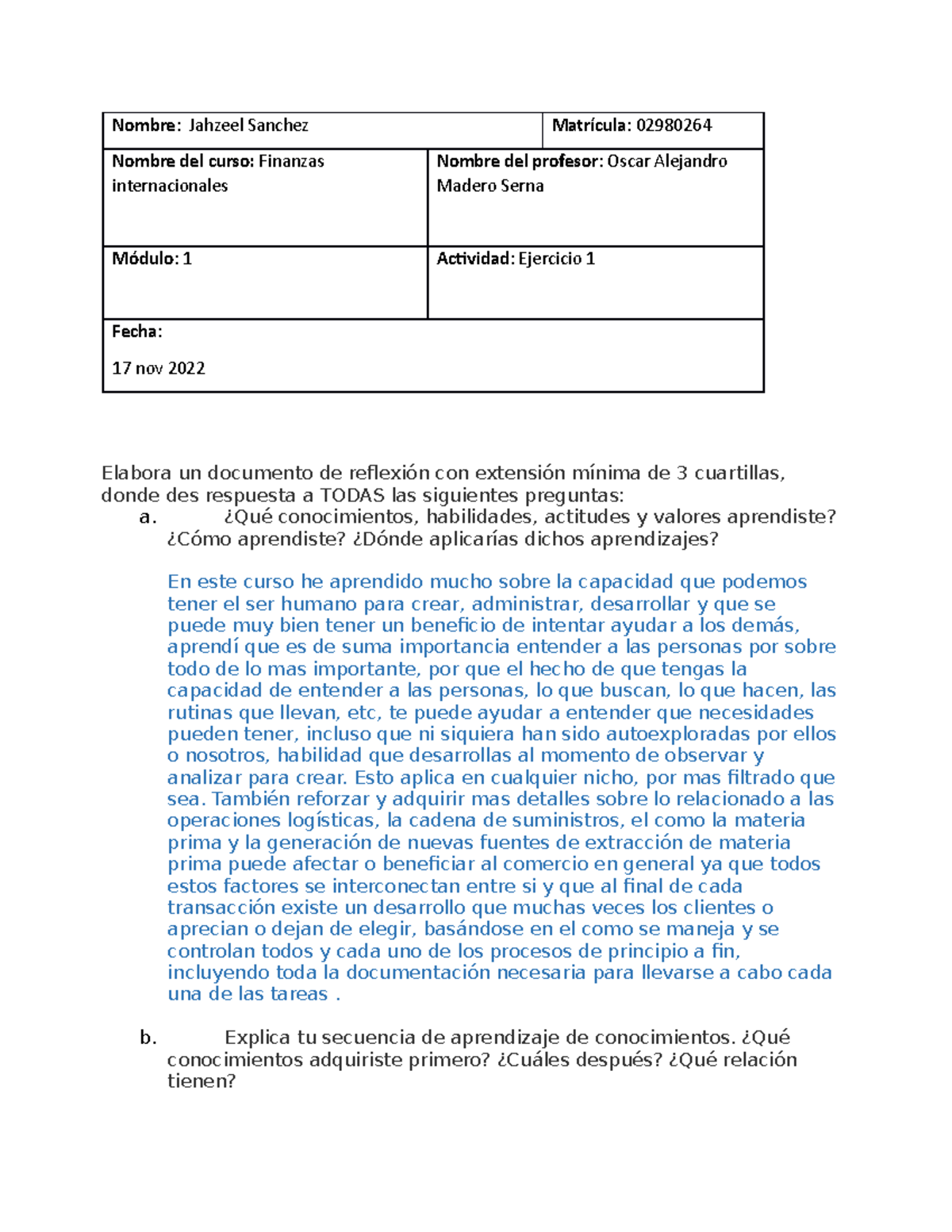 Ejercicio 1 - Elabora un documento de reflexión con extensión mínima de ...