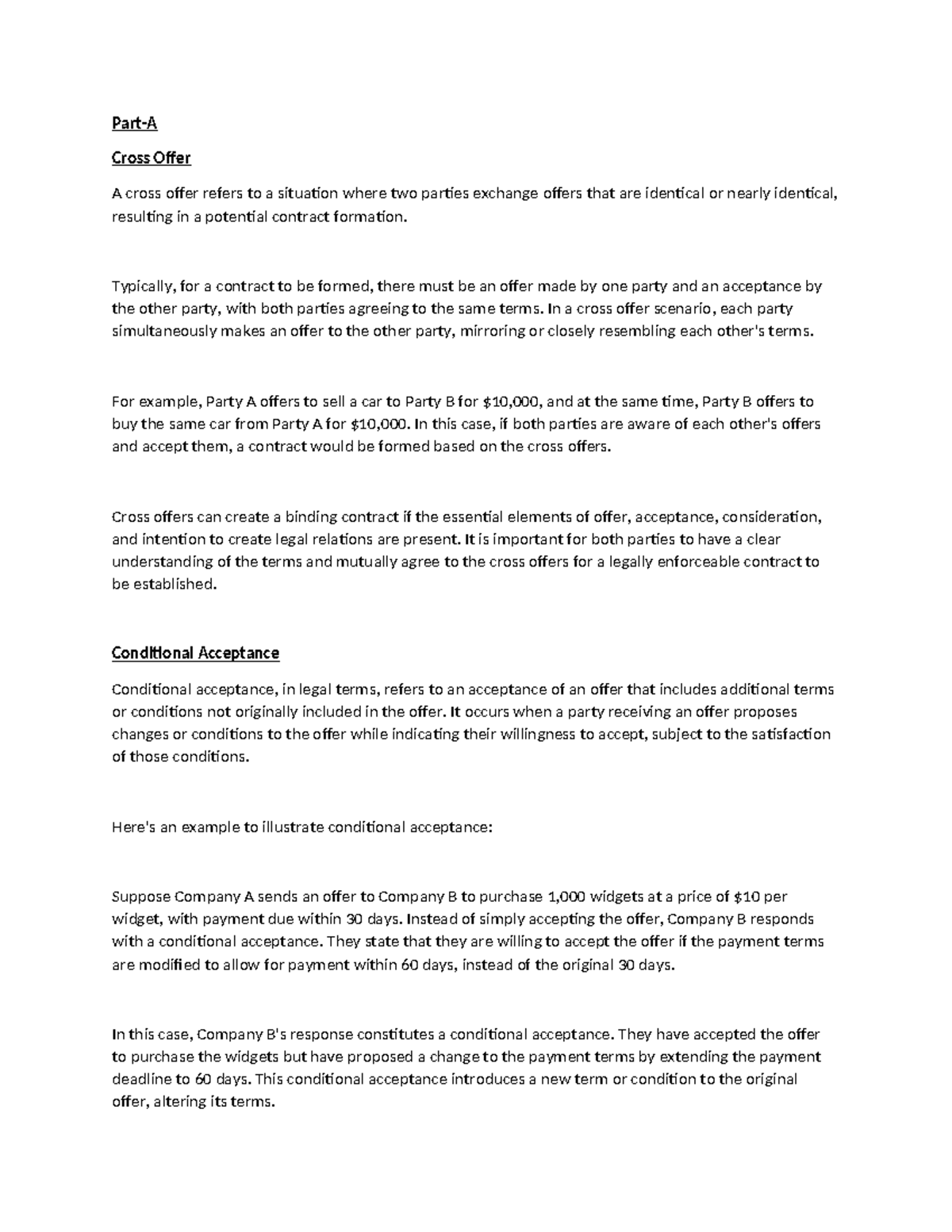 Contracts 1 Notes - Part-A Cross Offer A cross offer refers to a ...