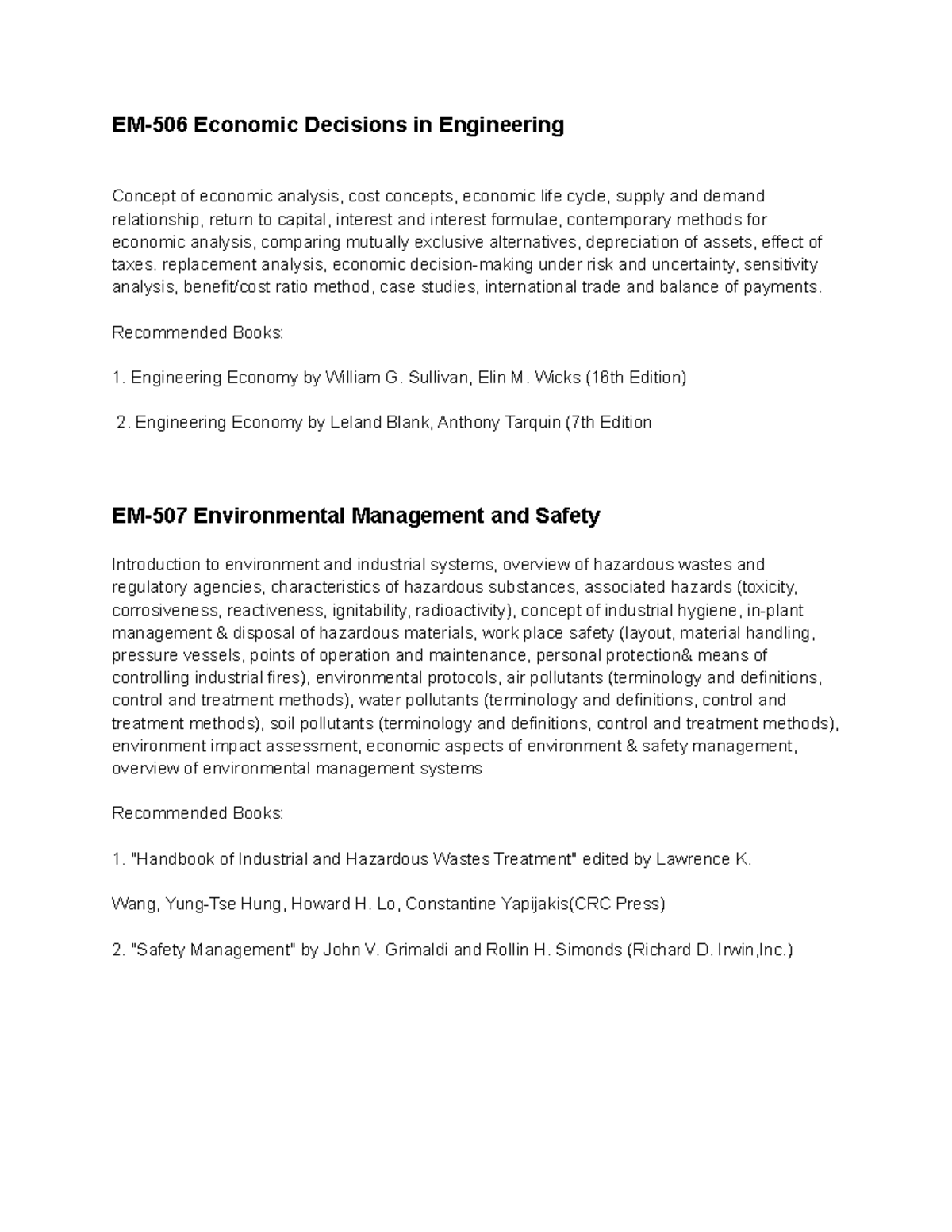 Elective Subjects 1st - EM-506 Economic Decisions in Engineering ...