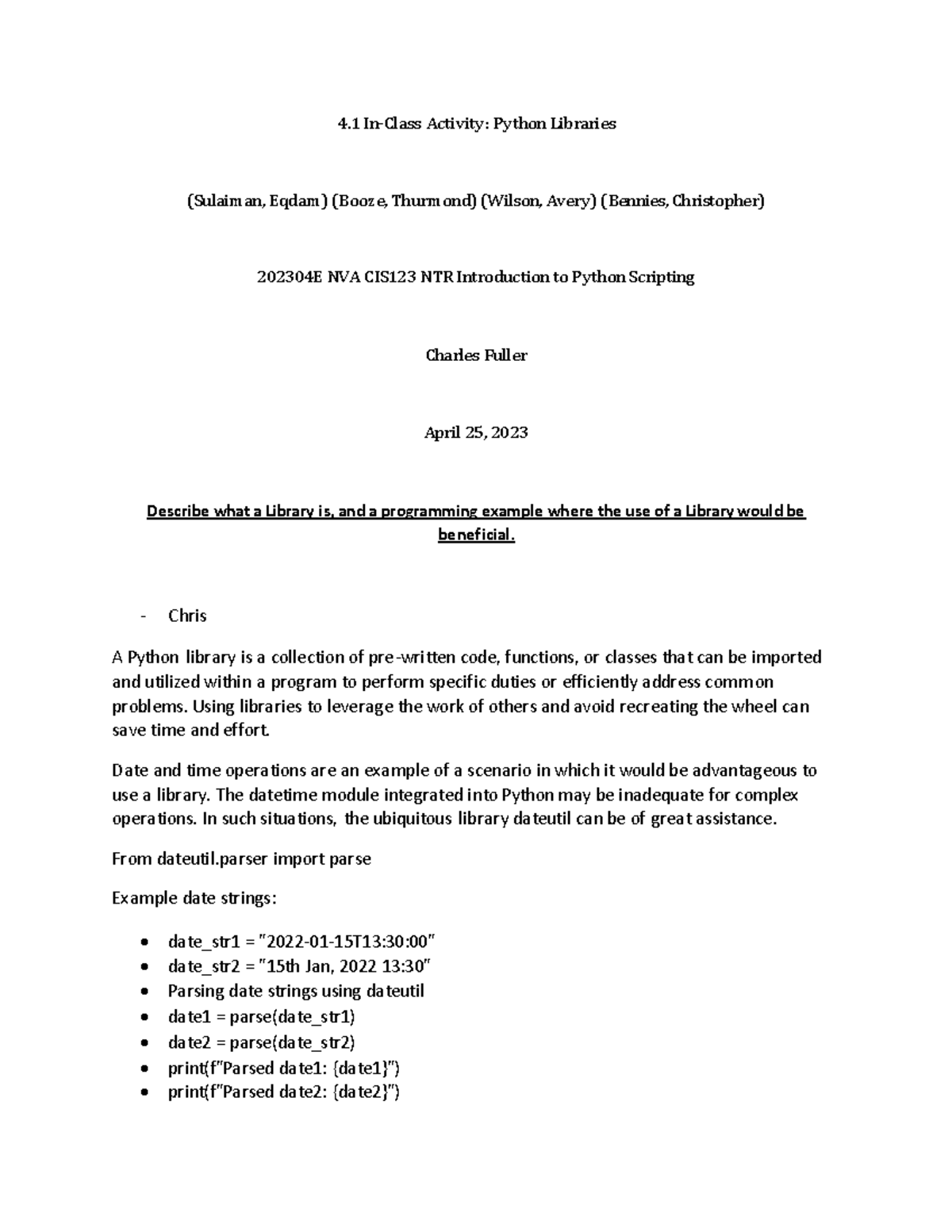 Python Libraries - 4 In-Class Activity: Python Libraries (Sulaiman, Eqdam) (Booze, Thurmond ...