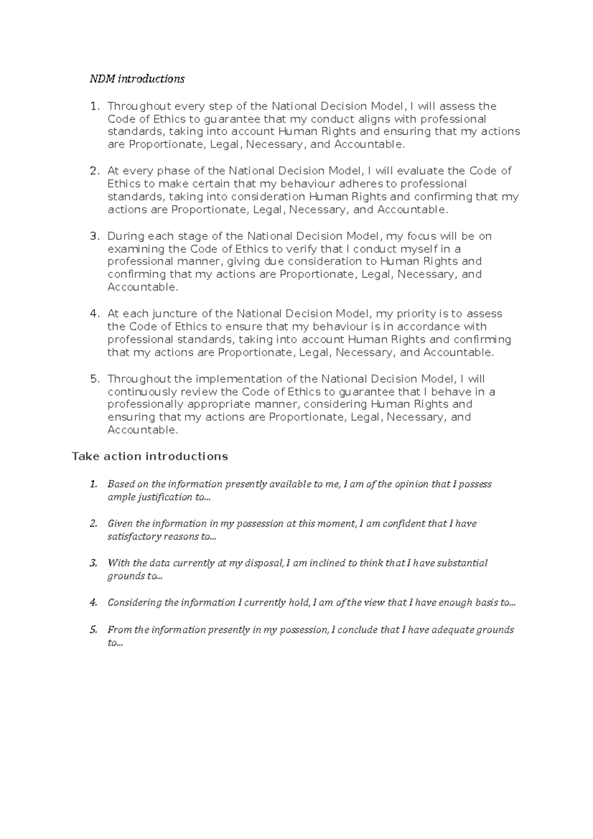 Assessment aids - ####### NDM introductions Throughout every step of ...