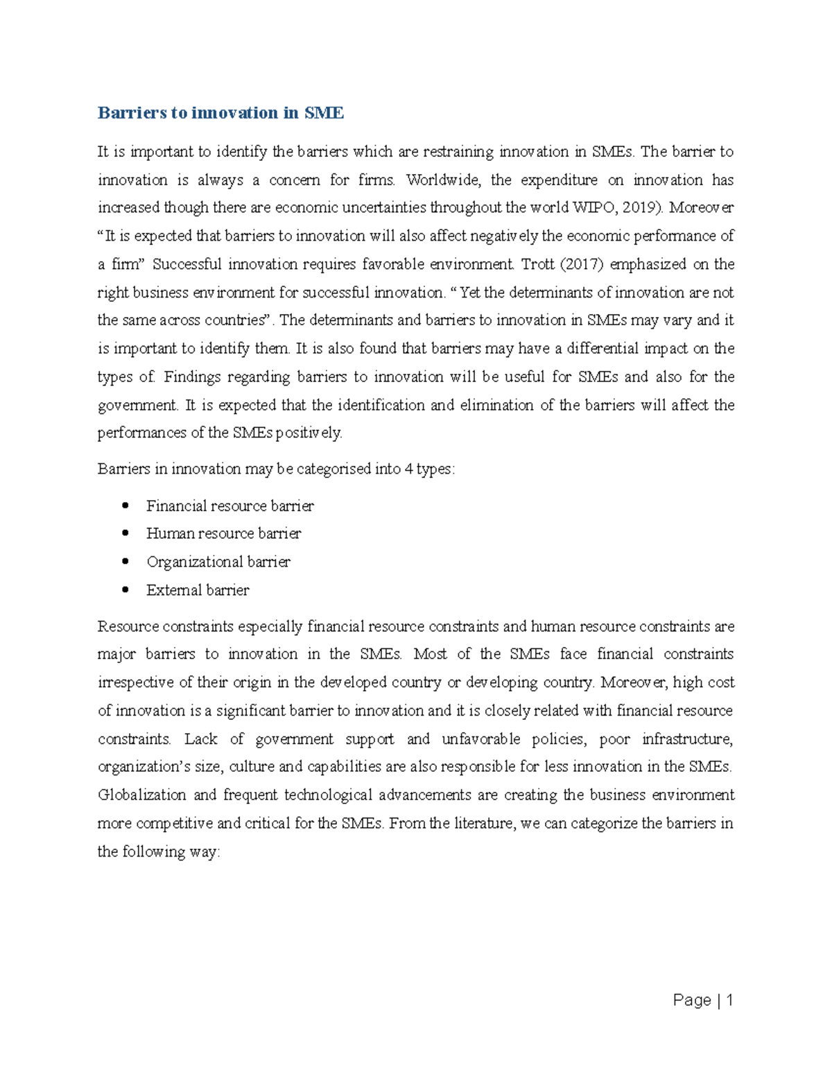 SME Mid Paper - This on Small and Medium Enterprise - Page | 1 Barriers ...