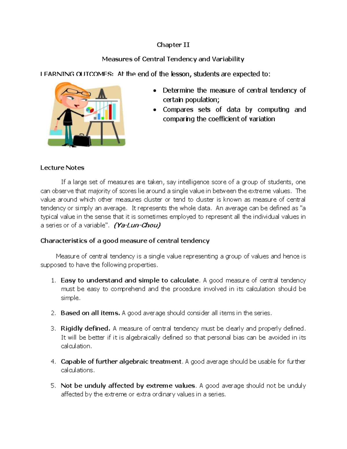3 - Lec Notes - Chapter II Measures of Central Tendency and Variability ...