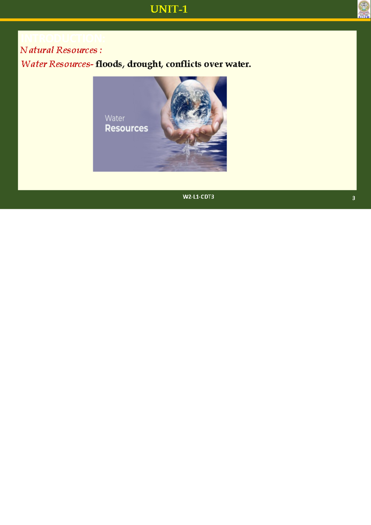 ES1 - Notes - UNIT- INTRODUCTION: Natural Resources : Water Resources ...