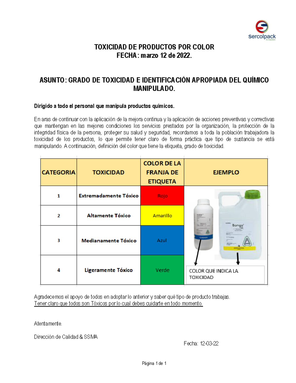 Memorando ilustrativo Toxixidad DE Productos POR Color - P·gina 1 de 1 ...