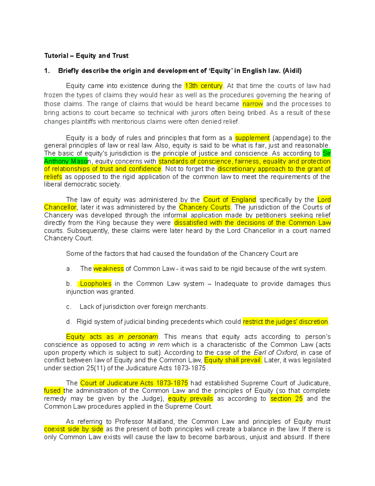 Equity Tuto 1 Answer - Works only as a reference and not a material to be copied. - Tutorial ...