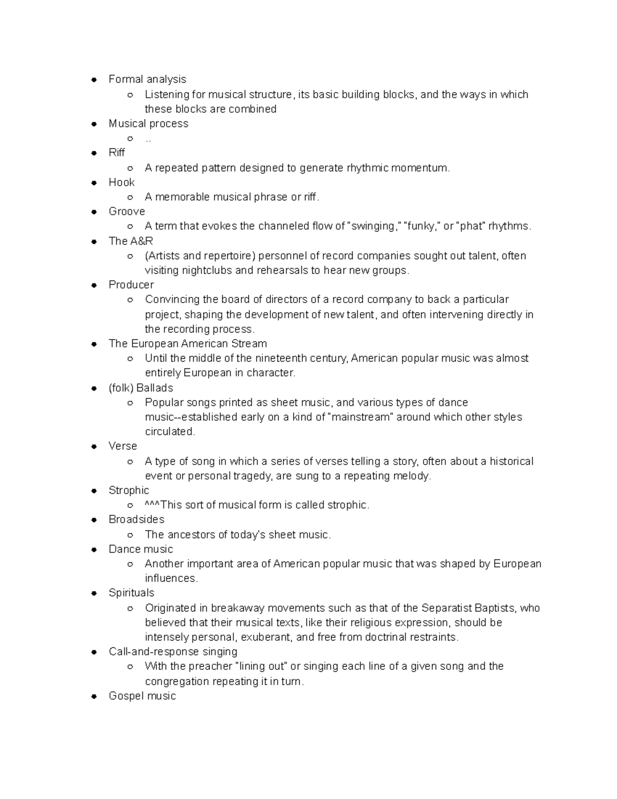 MUS 100 Chapter 1 Reading Notes - Formal analysis Listening for musical ...
