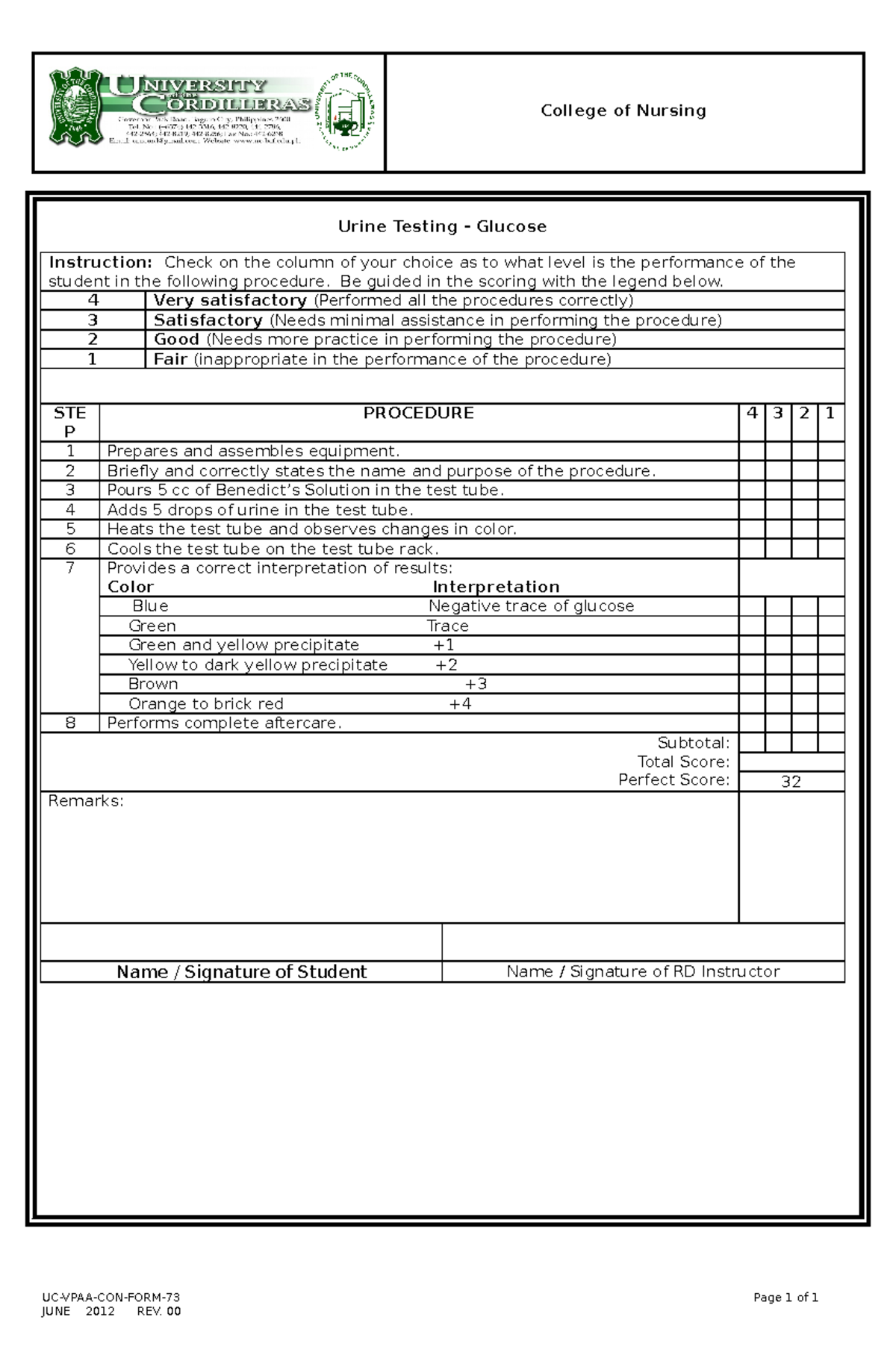 RD urine test glucose rev July 2013 - College of Nursing Urine Testing ...