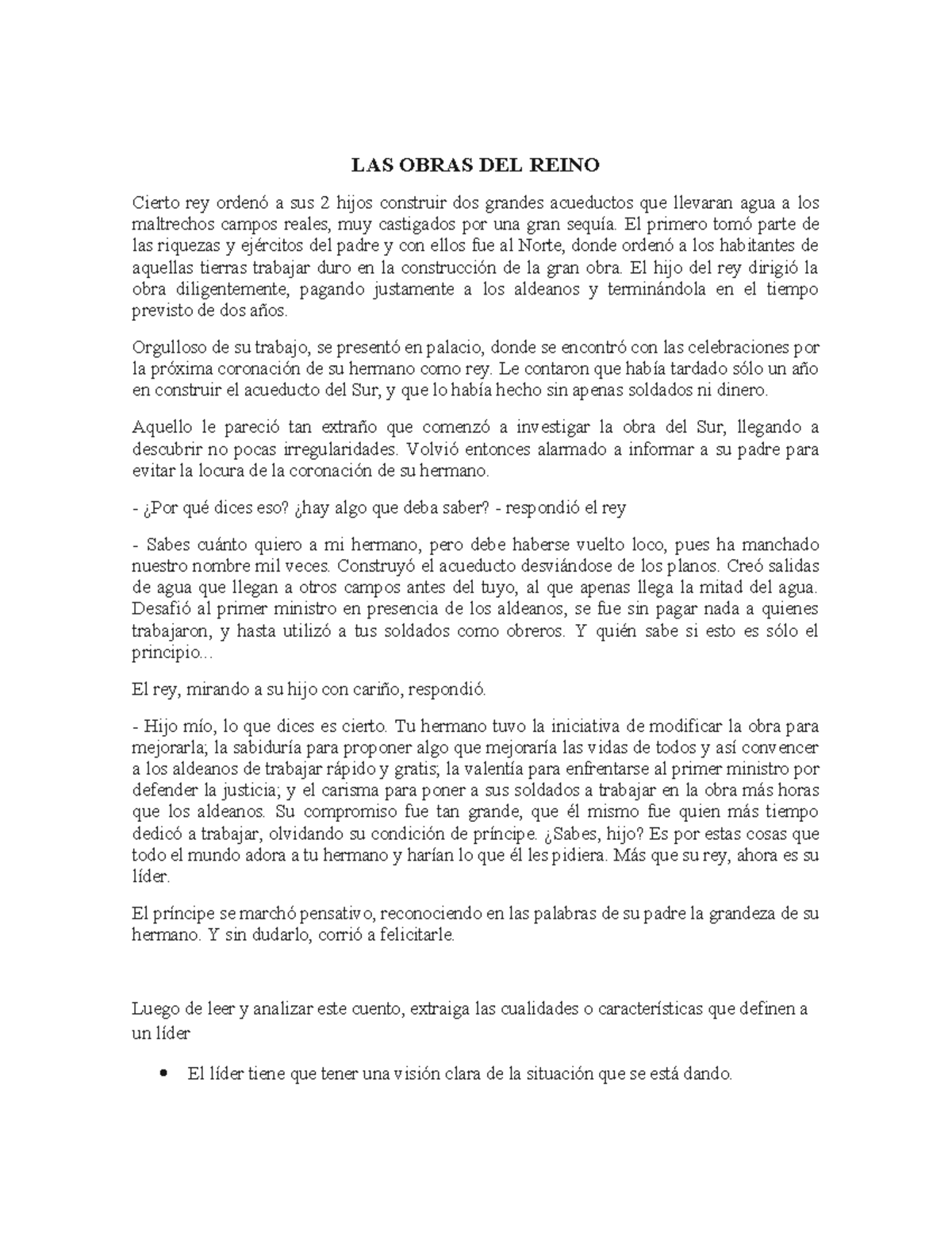 LAS Obras DEL Reino cuento - LAS OBRAS DEL REINO Cierto rey ordenó a ...